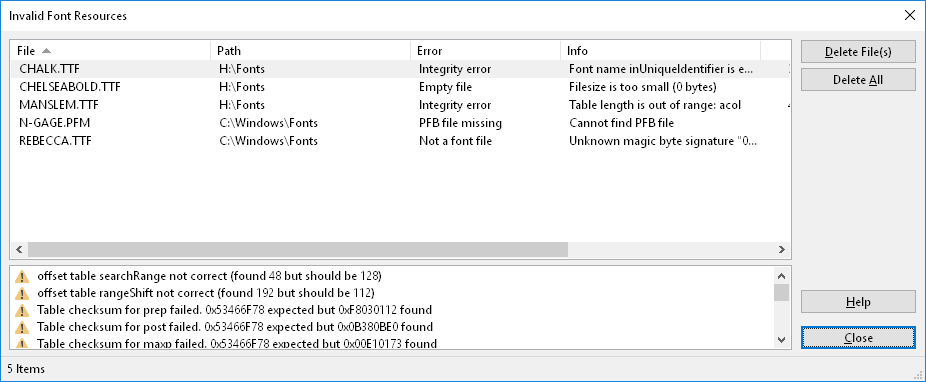 Invalid Font Resources