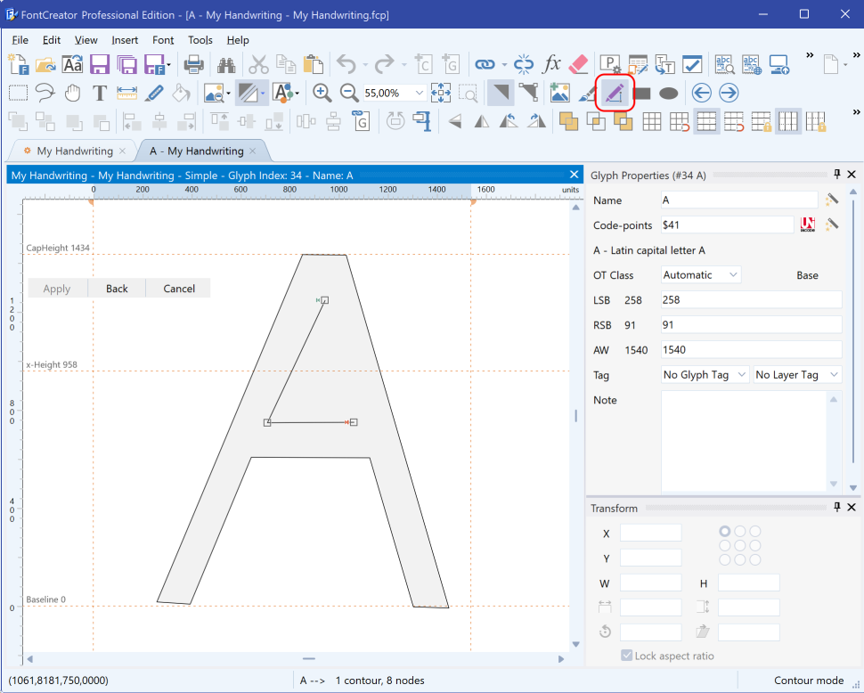 Creating a Font and Editing Glyphs